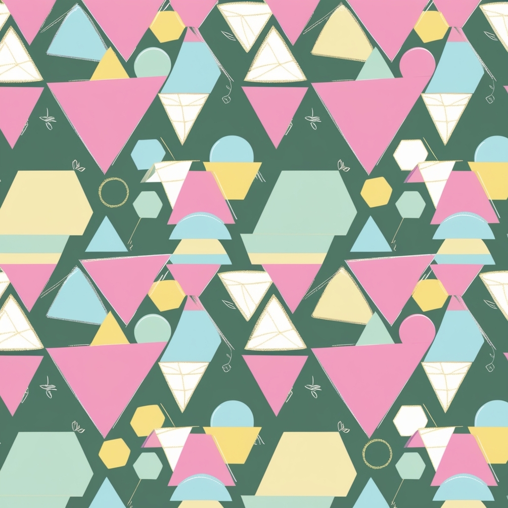 A vibrant and playful seamless geometric pattern featuring 48 pastel ...