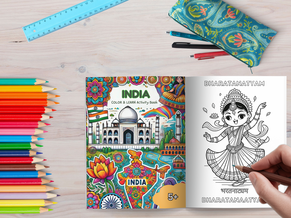 30-Pages Printable Kids Coloring Book - India: Color and Learn Activity ...