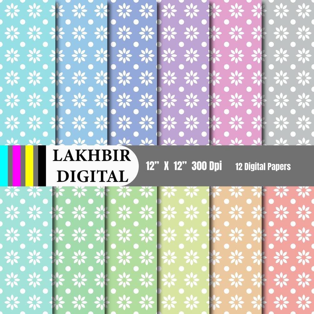 COLORFUL FLURRY DIGITAL PAPERS PACK OF 12 | LAKHBIR DIGITAL (P6 W4)