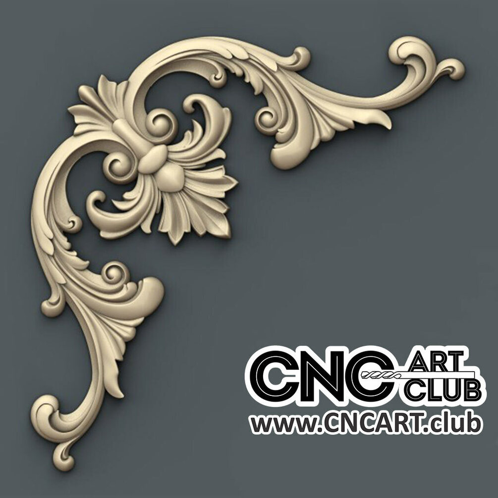 corner-1007 - Beautiful 3D floral corner overlay design for CNC woodworking