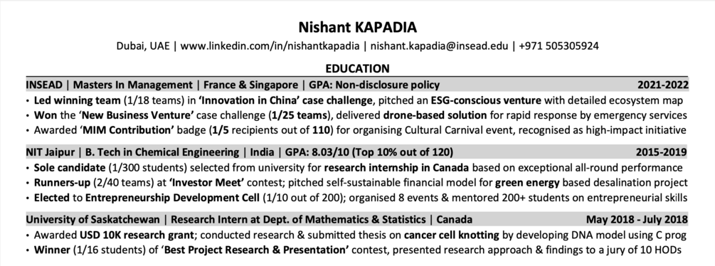 CV for you MBB applications