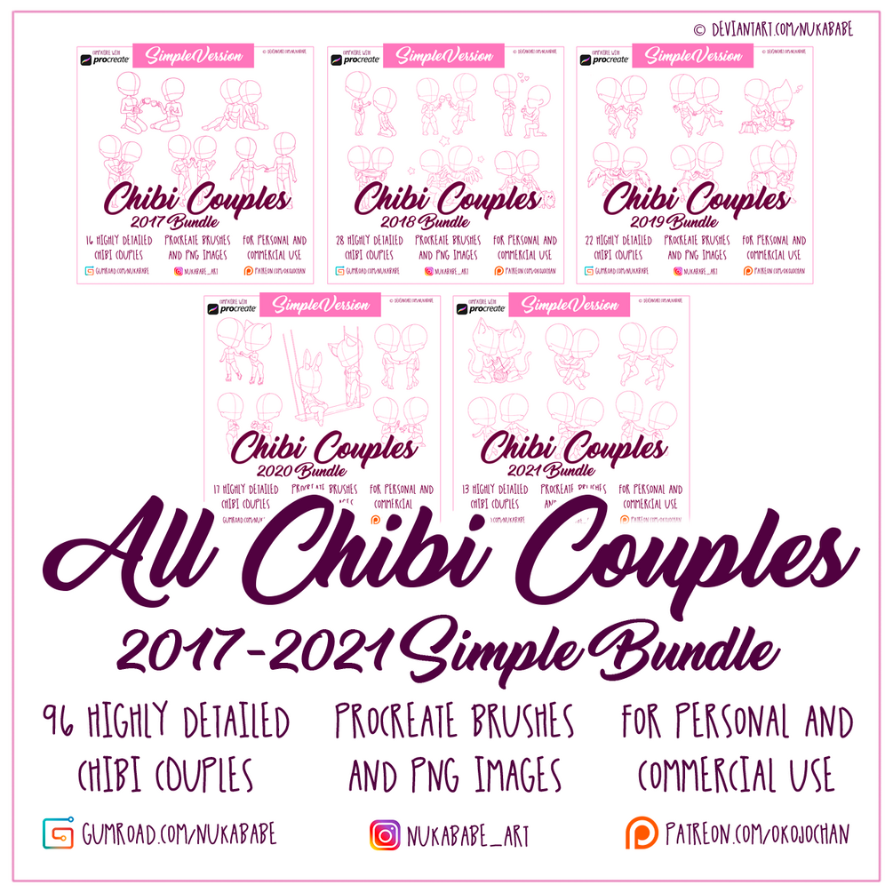 BIG Pack of Couple Chibi Bases 2017-2021 - Procreate and PNG