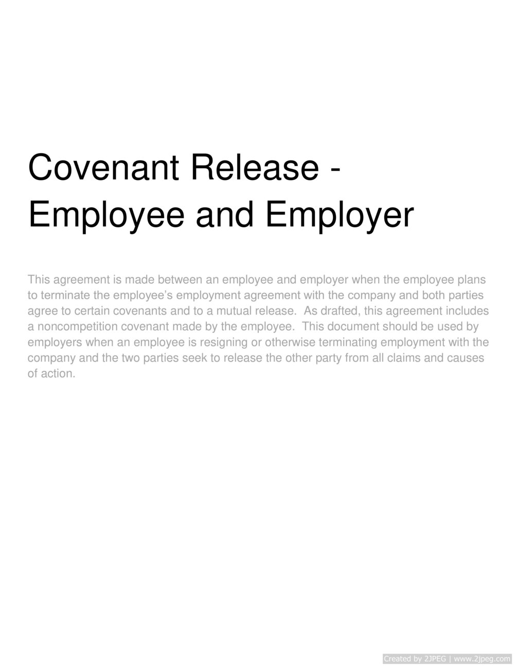 Covenant Release - Employee and Employer