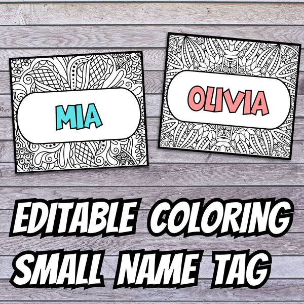 Editable coloring name tag, bookmarks , small name tag & book covers bundle