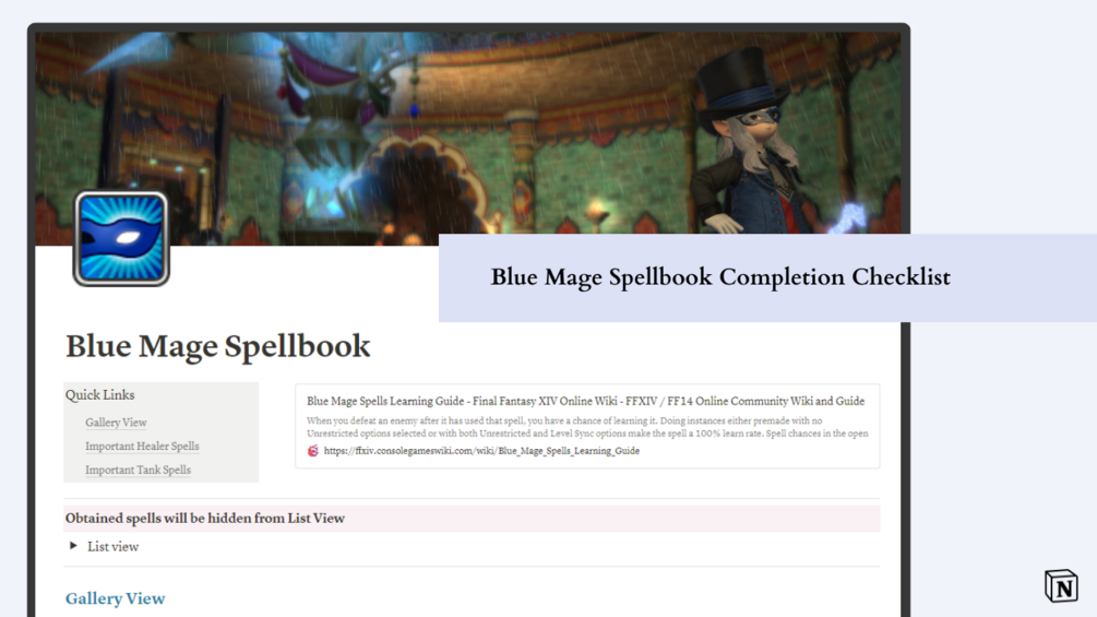 FFXIV Blue Mage Spellbook [Notion Template]