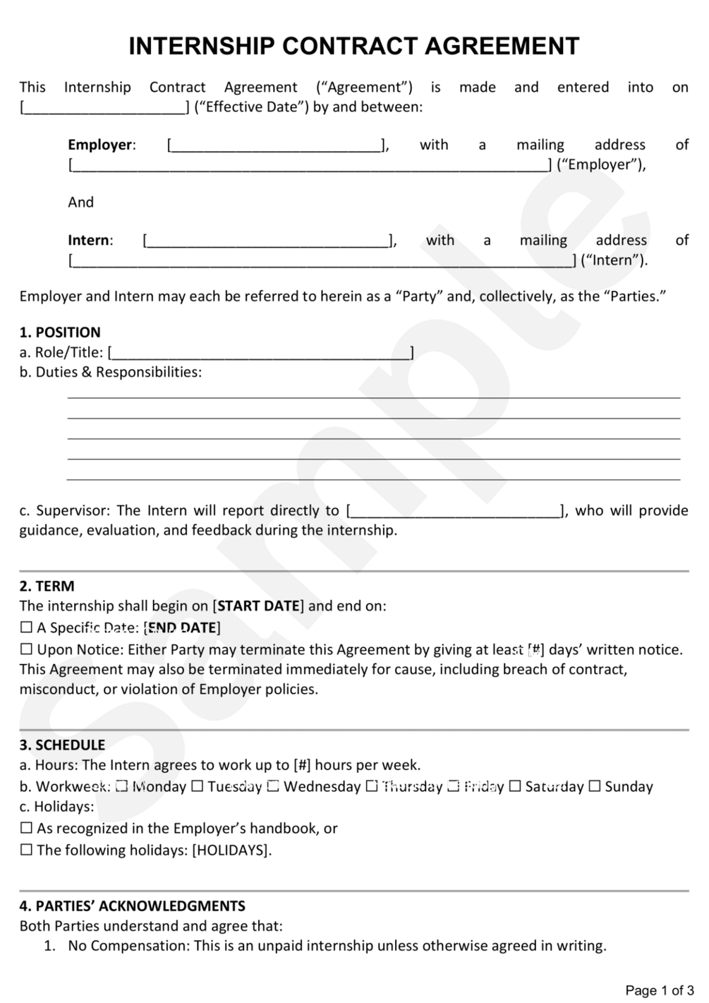 Internship Contract Agreement
