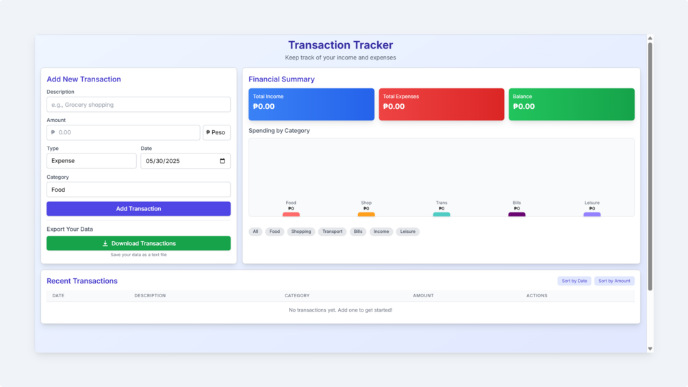 Interactive Transaction Tracker