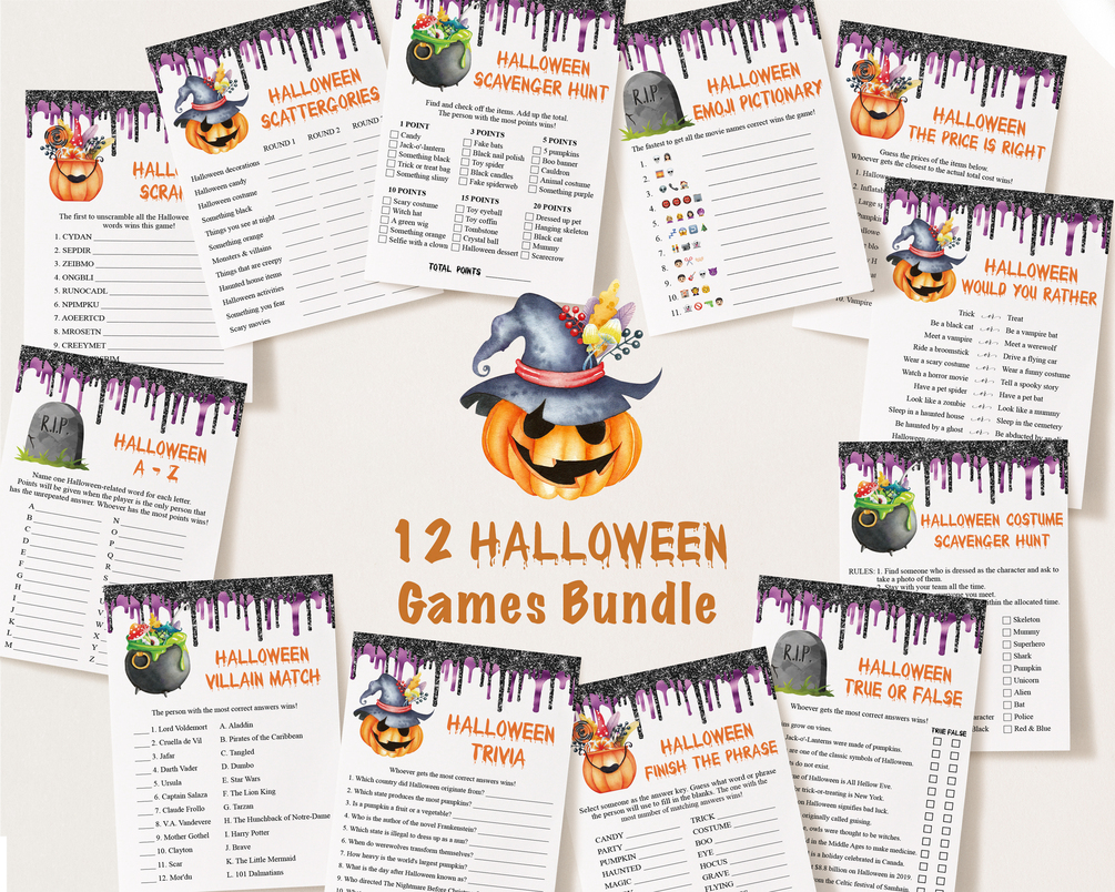 12 Halloween Games Bundle Printables