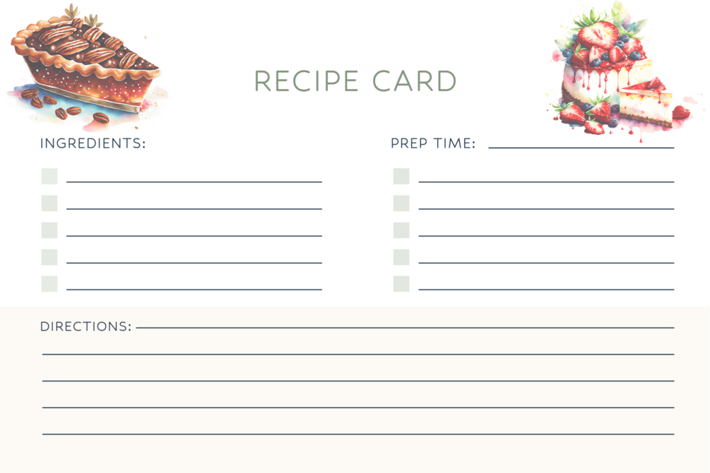 Recipe card for desserts