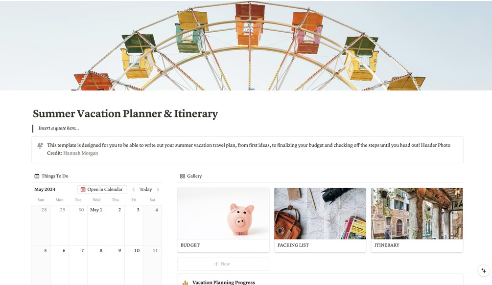 Summer Vacation Planner & Itinerary | Summer Planning | Notion Template