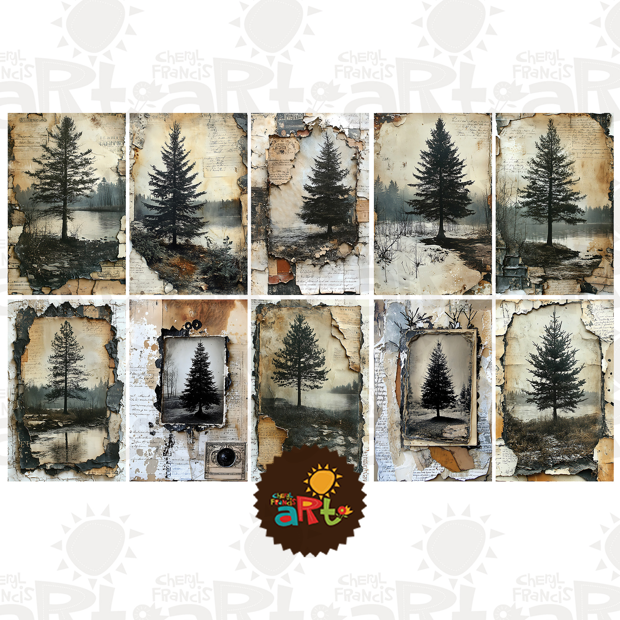 20 pc Outdoorsy Tree Assemblage Collage Art Paper Printable Junk ...