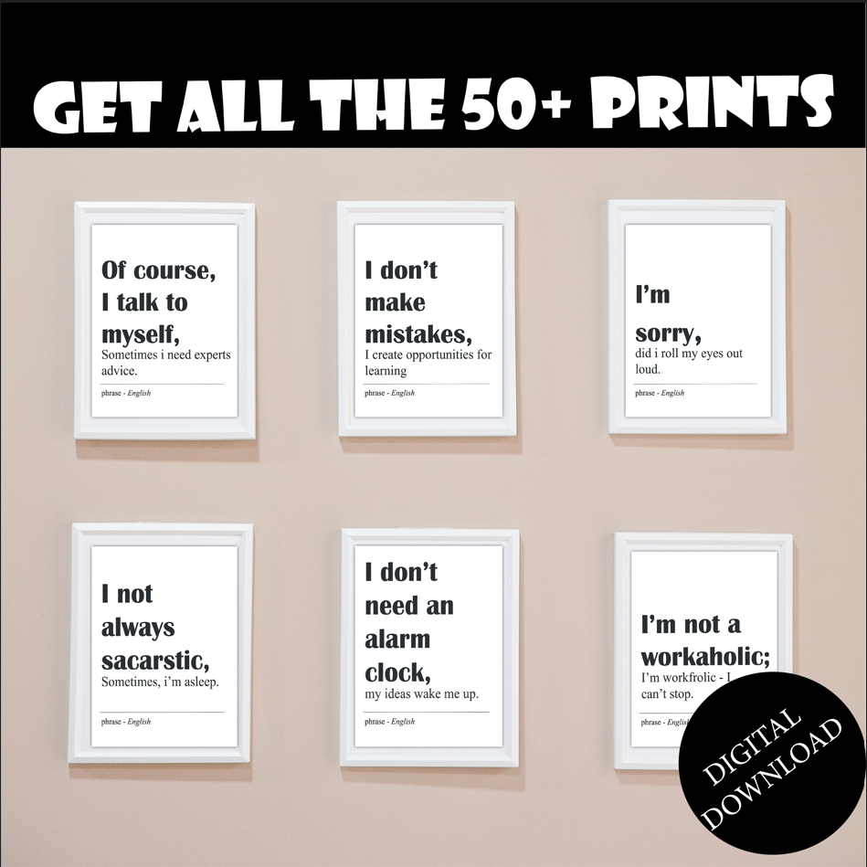 50 + Funny office wall art set | 60 PRINTABLES | Home office decor ...