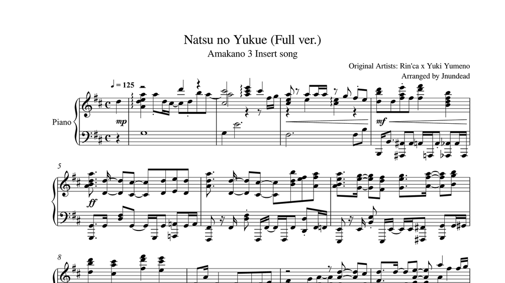 [Amakano 3 Insert song] Natsu no Yukue (Full ver.) Piano Arrangement