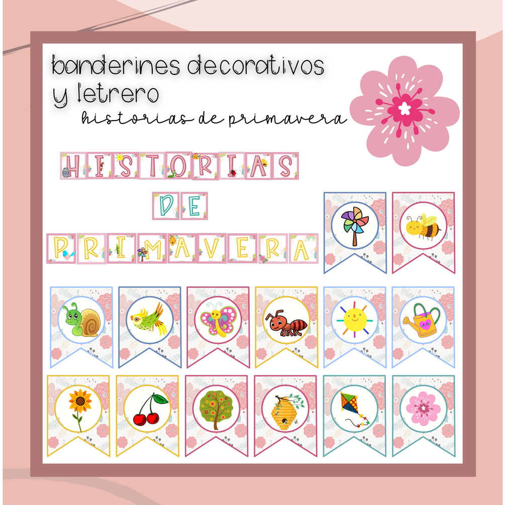 Banderines de primavera y letras para rincón de escritura creativa ...