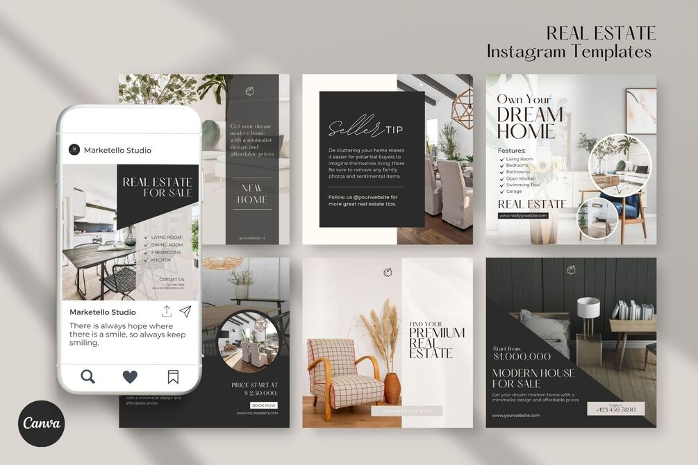 Real estate Instagram Pack CANVA Marketello Studio