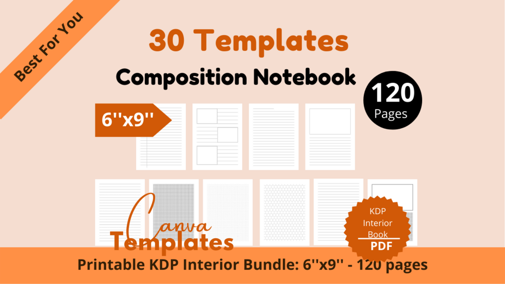 Printable KDP Interior | 30 Templates for Composition Notebook 6''x9 ...