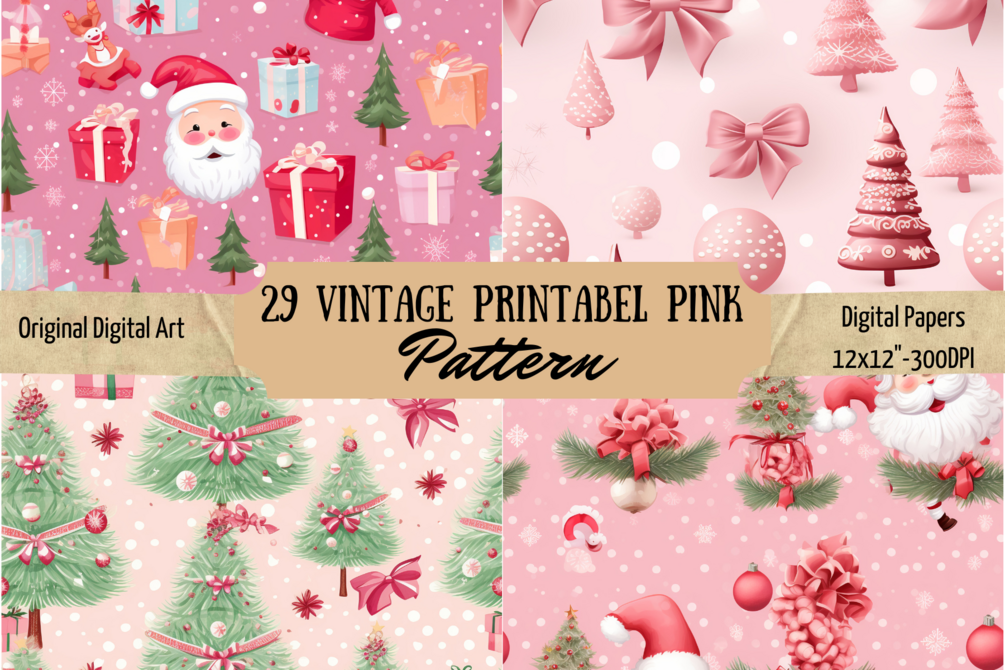 Vintage Printable Pink Christmas cute