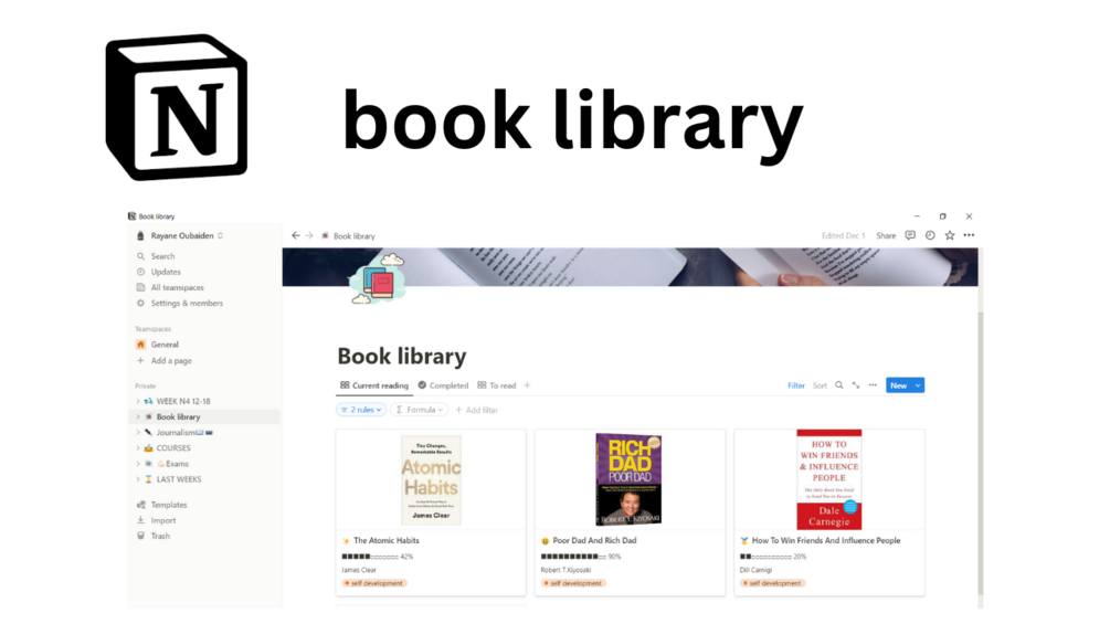 Notion template : book library