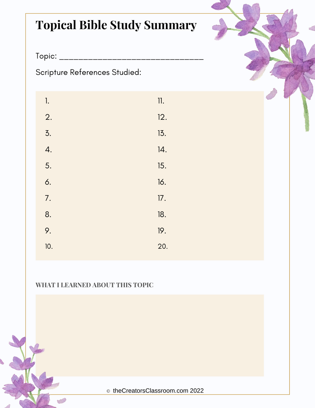 Free! Topical Bible Study Worksheets