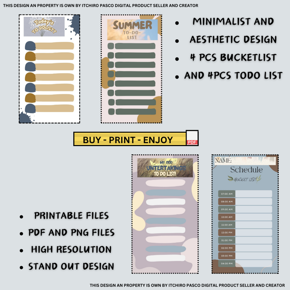 8pcs todo list and bucket list templates minimalist aesthetic printable ...