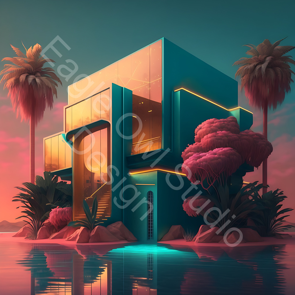 Golden Synthwave Architectural House 4