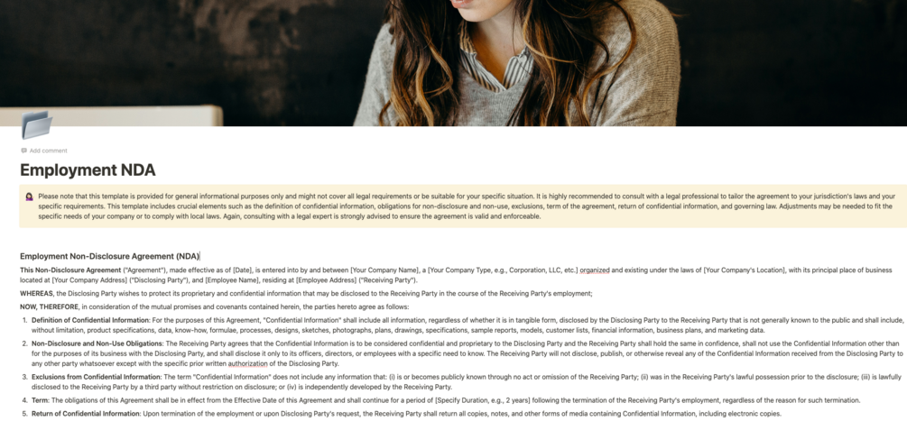 Notion - Employment NDA Template