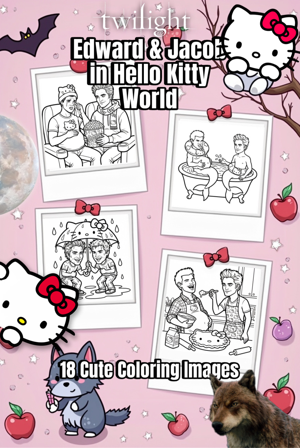 Edward & Jacob in Hello Kitty World – 18 Cute Coloring Images