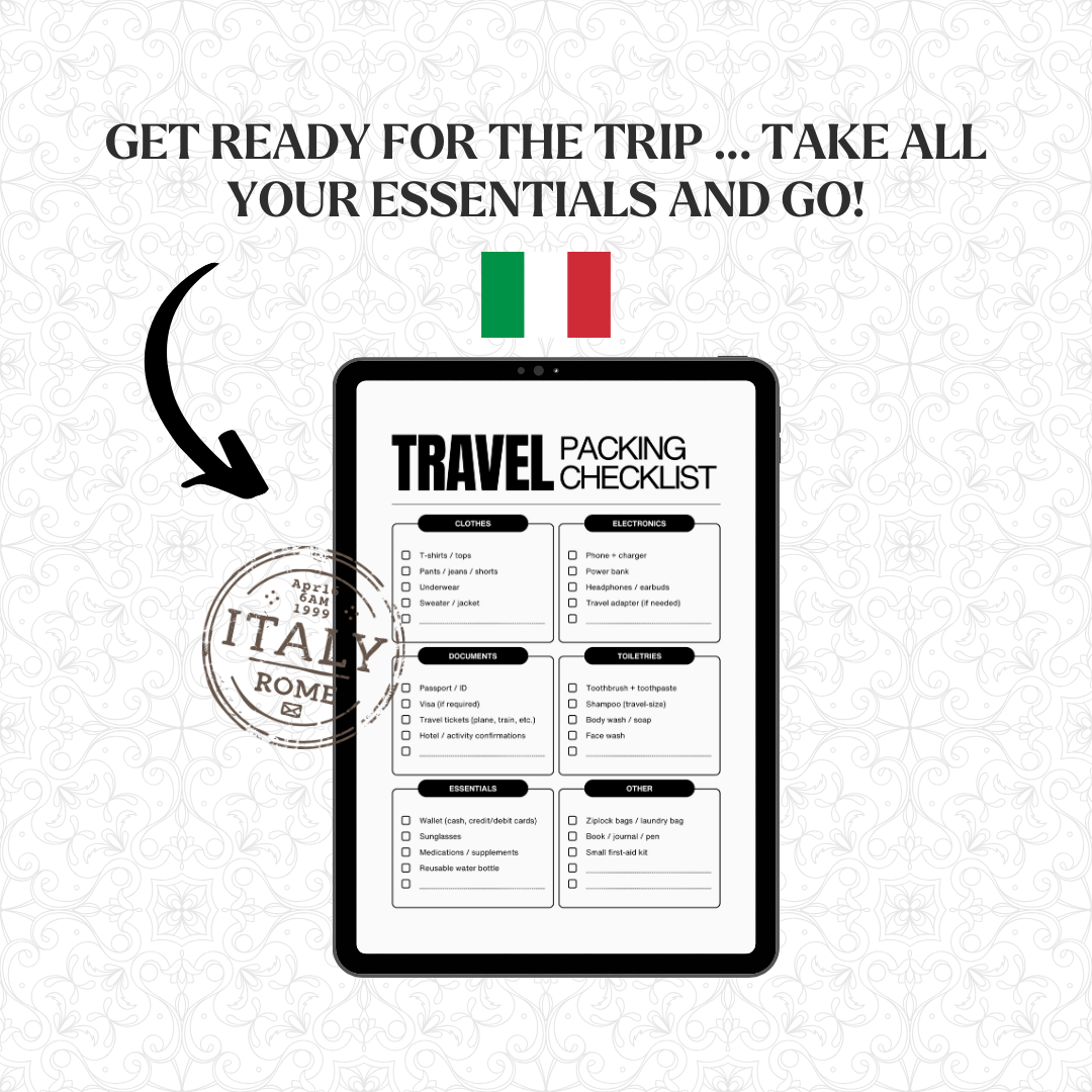 Italy Travel Packing Checklist (Printable PDF) – Clothes, Electronics ...