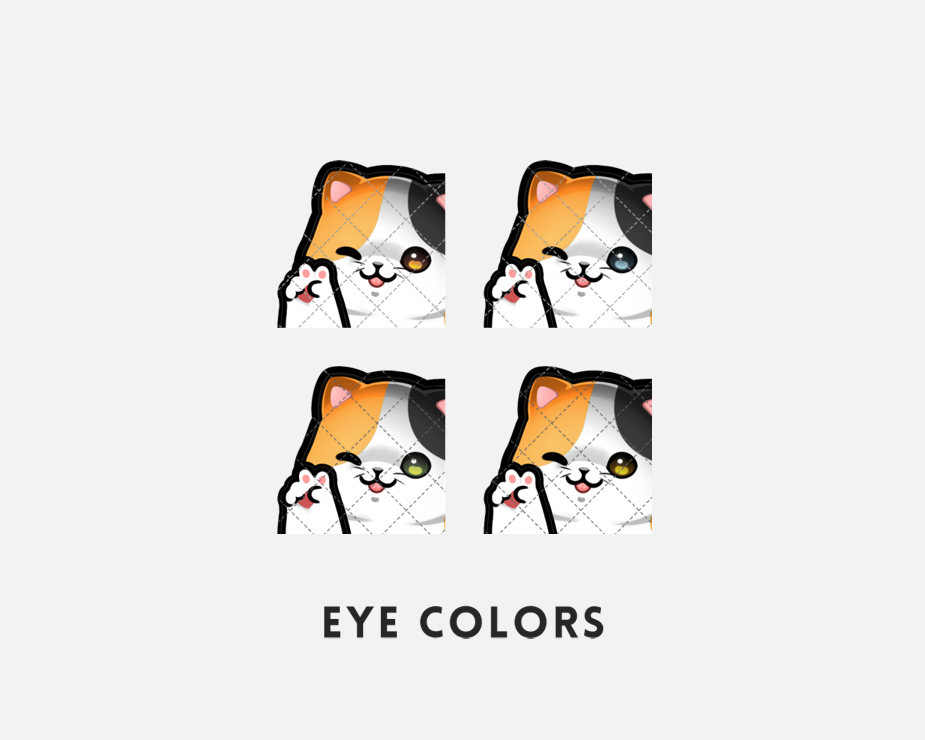 CHONK CAT EMOTES - EYE STYLE 2 - CALICO FUR - 4 EYE COLOR VARIATIONS