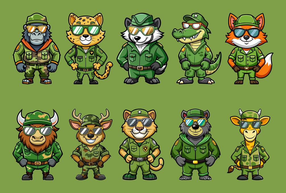 36 Wildlife Army Mascot Illustration