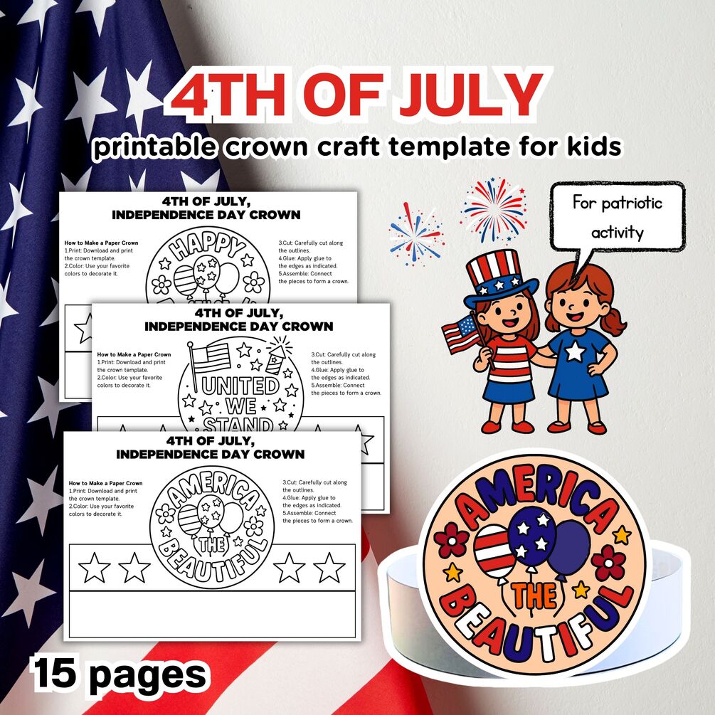4th of July Crown Craft for Kids, Independence Day Coloring Activity ...
