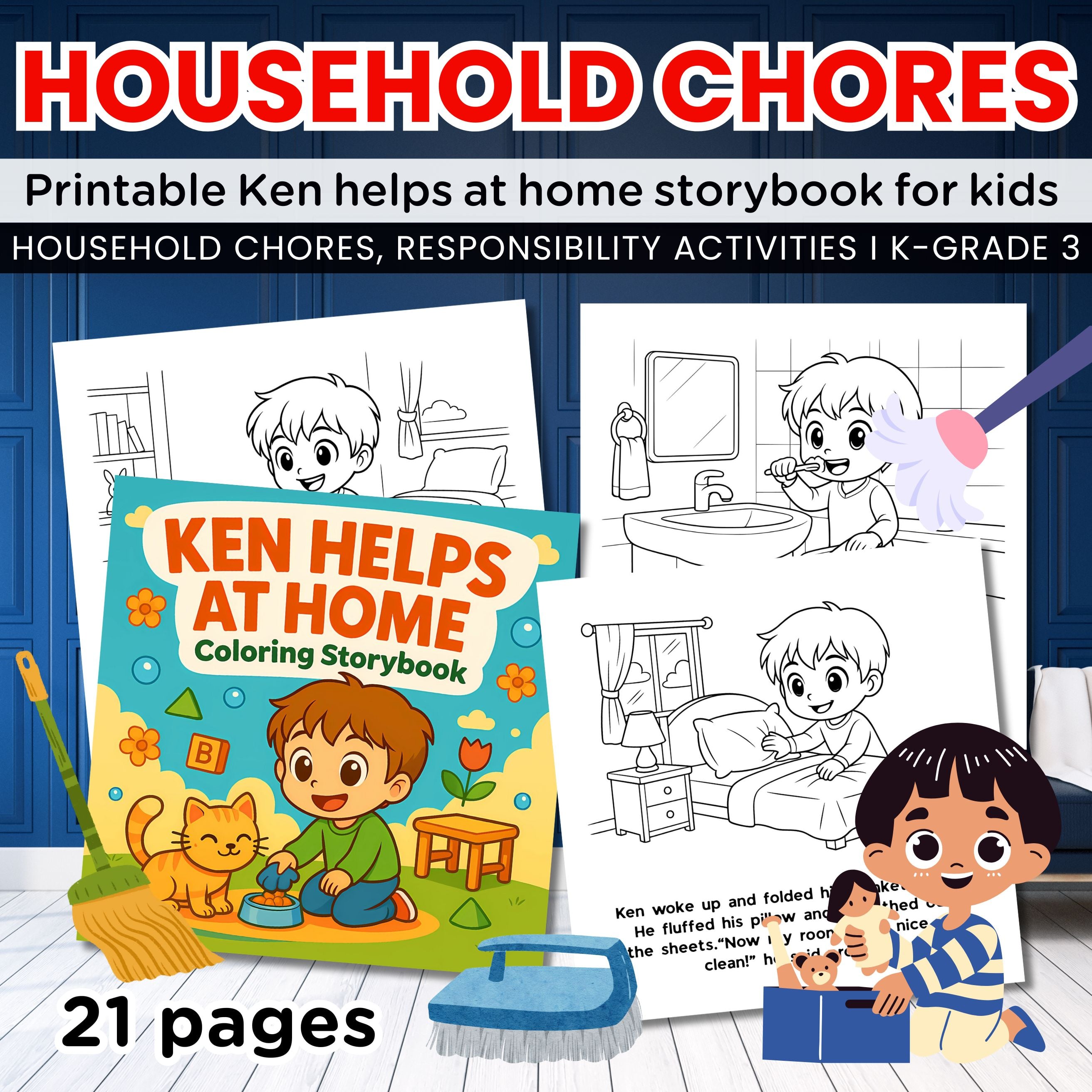 Ken Helps at Home Coloring Storybook for Kids | Fun Household Chores ...