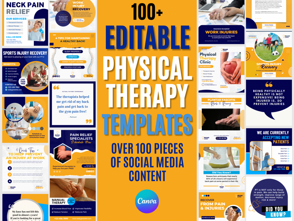 Editable Physical Therapy Social Media Content Templates, PT Canva ...