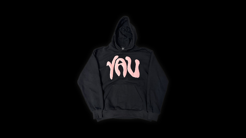 BLACK AND PINK YAU STENCILED LOGO HOODIE