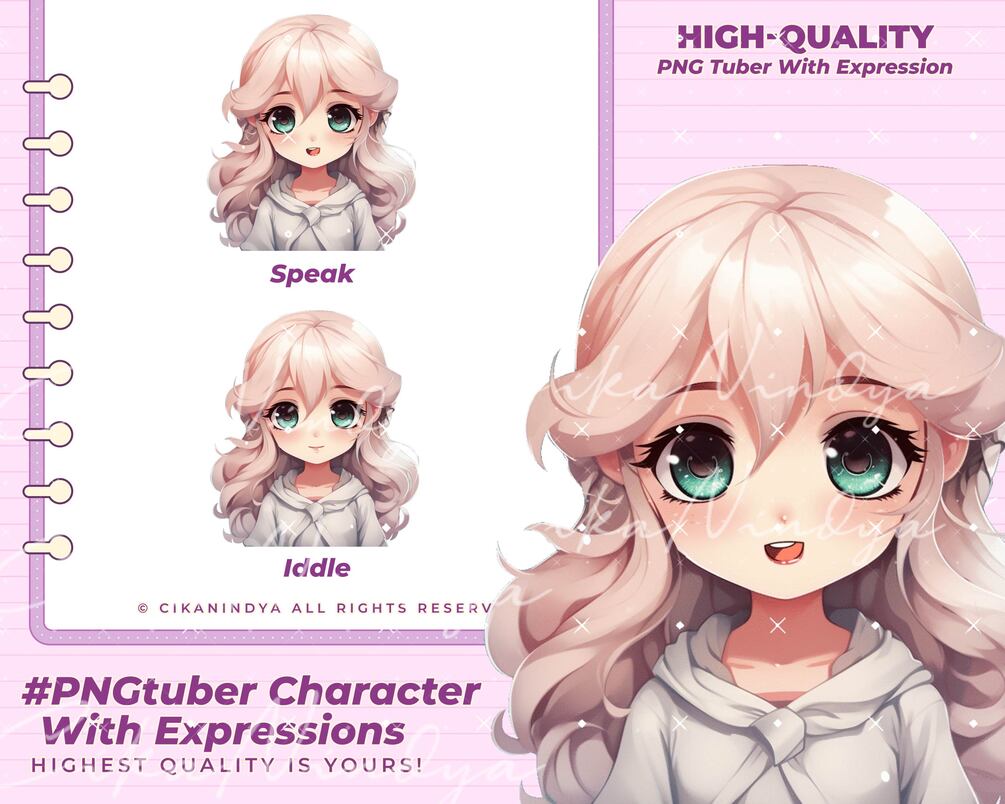 PNG Tuber | Cheerful Chibi Companion Streamer's PNG Character | With 2 ...