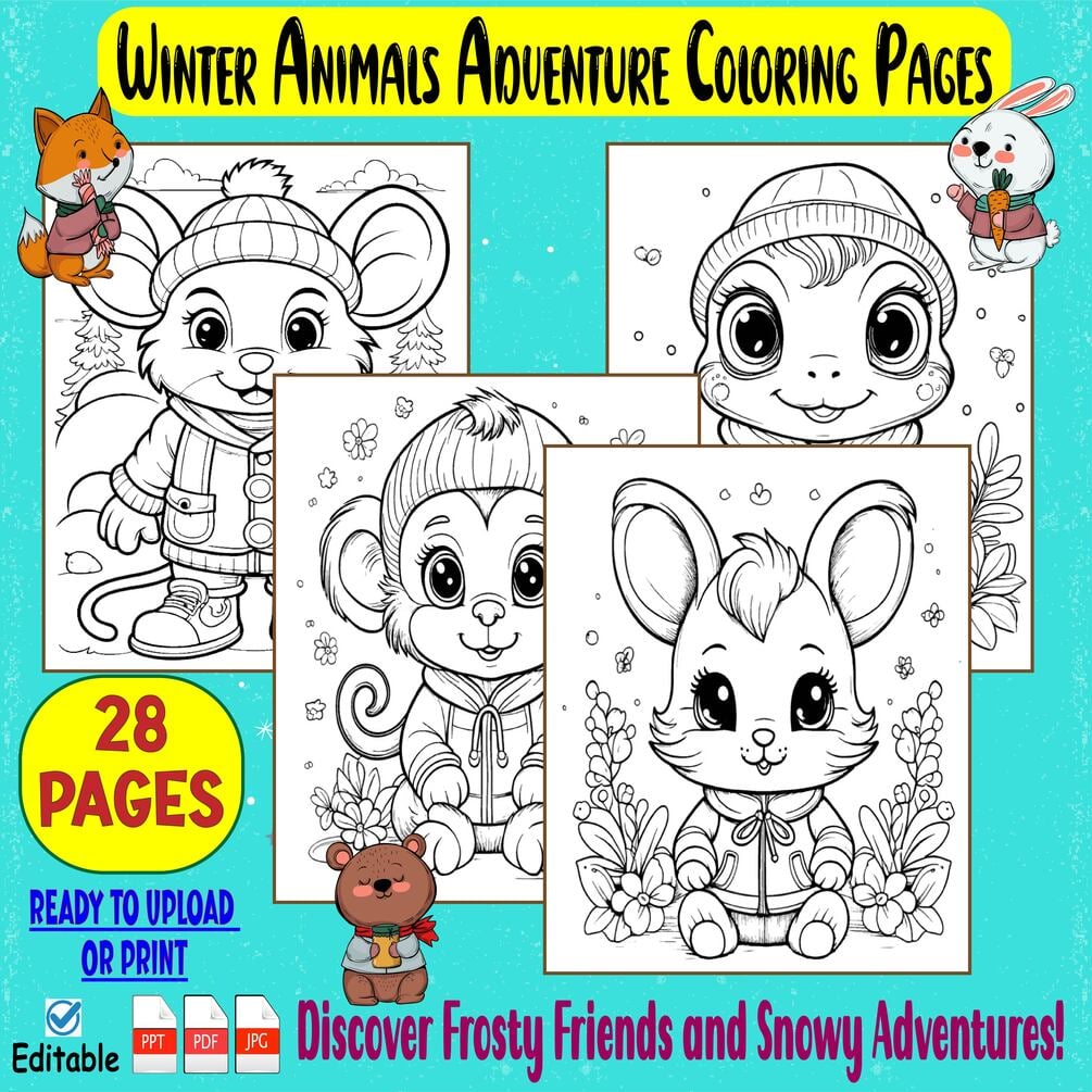 Winter Animals Adventure Coloring Pages.