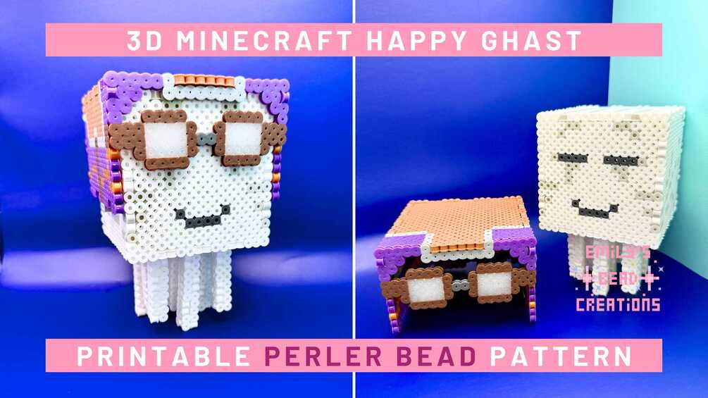 3D Minecraft Happy Ghast with Harness 👻 – Printable Perler Bead Pattern ...