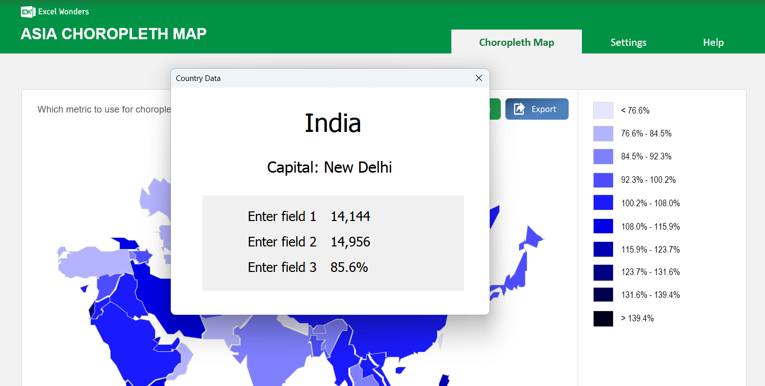 Asia Choropleth Map Excel Template | Excel Wonders