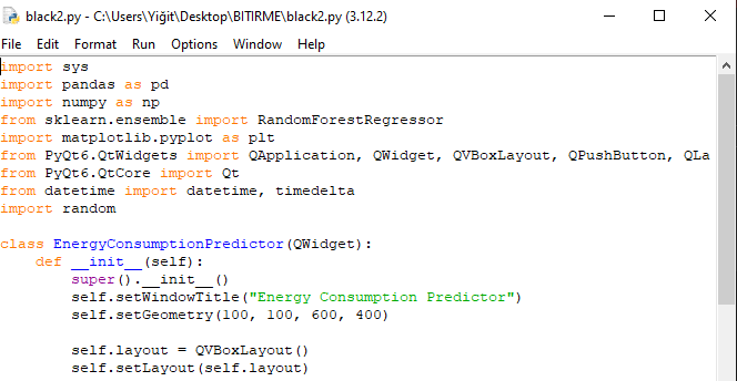 Artificial intelligence code to predict energy consumption