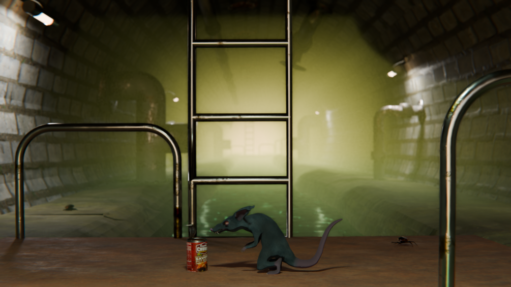 Stylized 3D Rat Scene with Cinematic Atmosphere