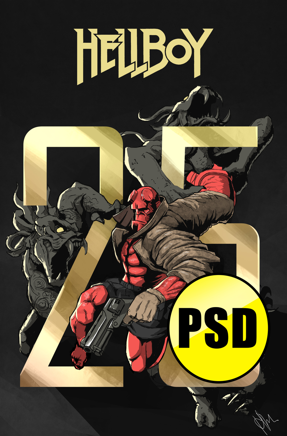 Hellboy Illustration Photoshop "25 Years" PSD