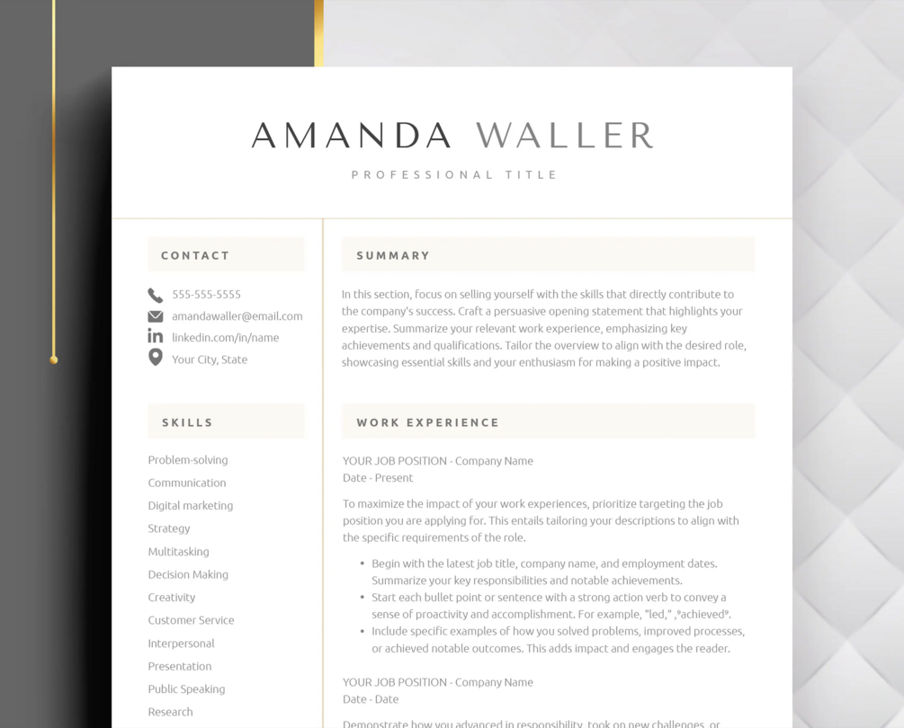 Clean Resume Template for Word & Pages | CV Template with 3 Cover Letters