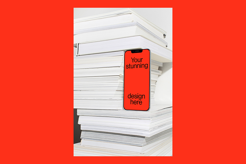 Realistic book pile iPhone mockup
