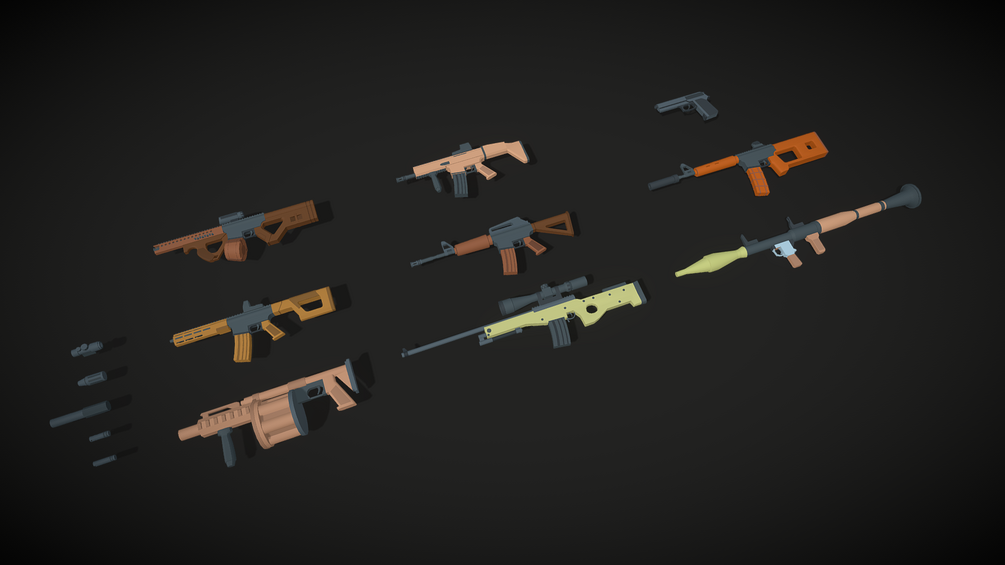(FREE PRODUCT) Low Poly Guns Pack 3D Model