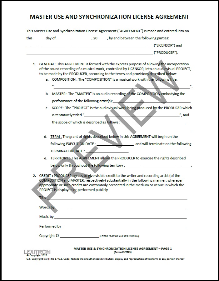 Master Use & Synch License Agreement