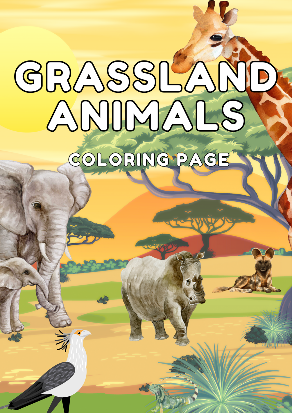 GRASSLAND ANIMALS (Coloring Page)