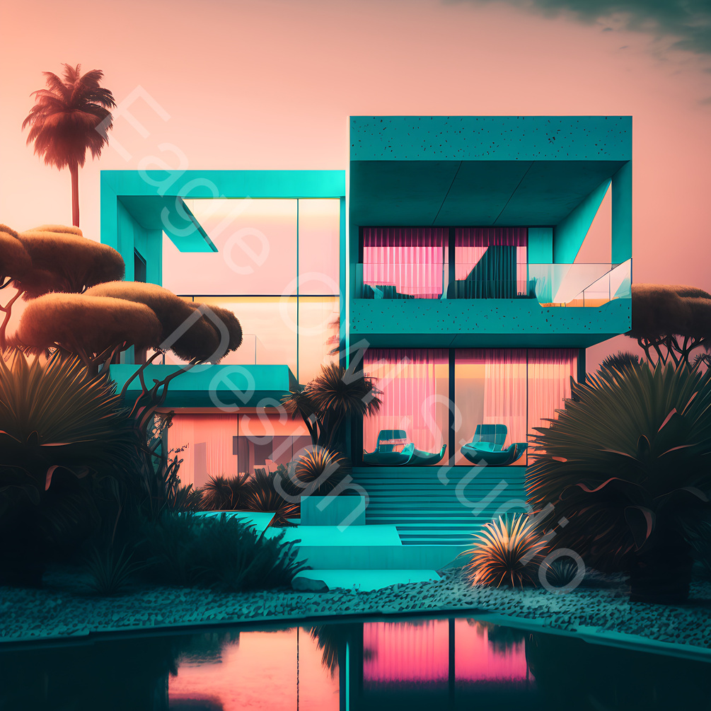 Golden Synthwave Architectural House 7