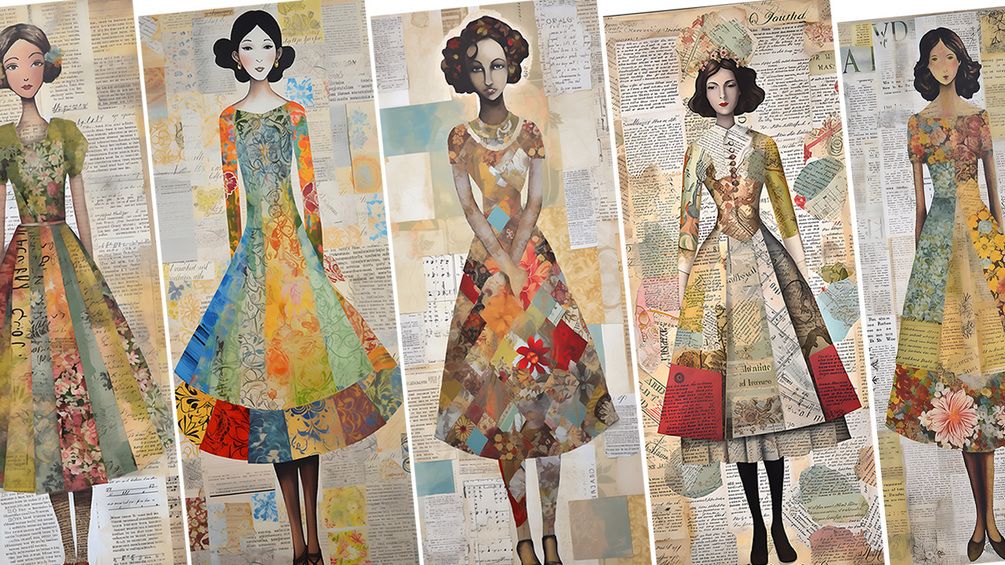 14 pc Collage Lady Ephemera Printable Tall Slim Junk Journal Papers for ...