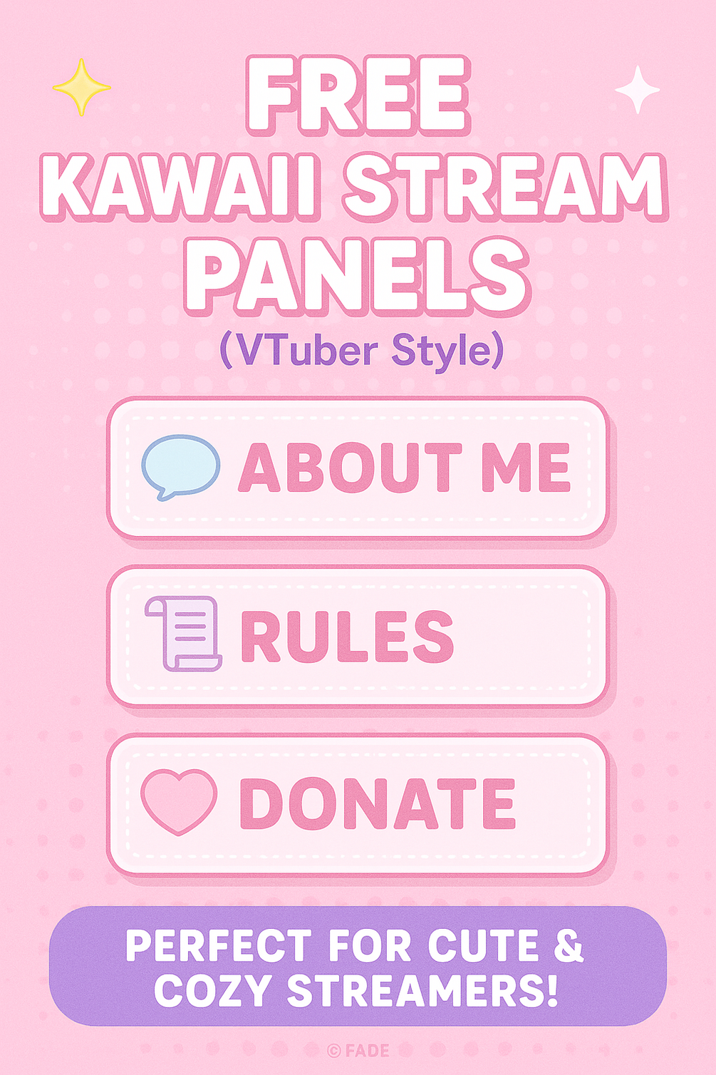 Free Kawaii Stream Panels (VTuber Style) – “About Me,” “Rules,” “Donate”