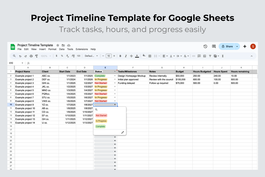 Project Tracker Template (Editable Google Sheet)